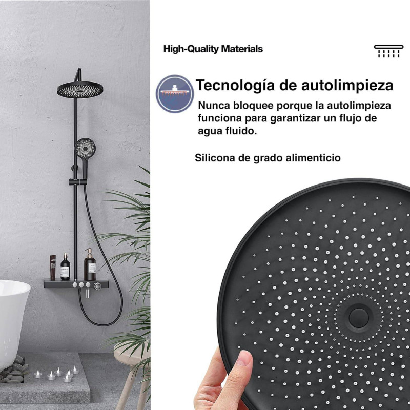 Regadera Antihongos Ducha Negro Mate Self-cleaning A Techo
