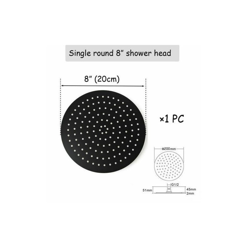 Regadera para Ducha Color Negro 20 cm Acabado Mate-tubo Techo