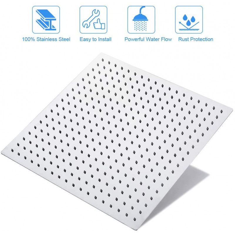 Ducha, Regadera Cuadrada Metálica, 40 cm con Tubo Techo