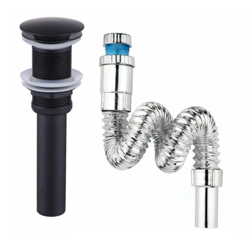 Kit Completo Lavamanos Tazon-desagüe - Grifo Negro Agua Fria